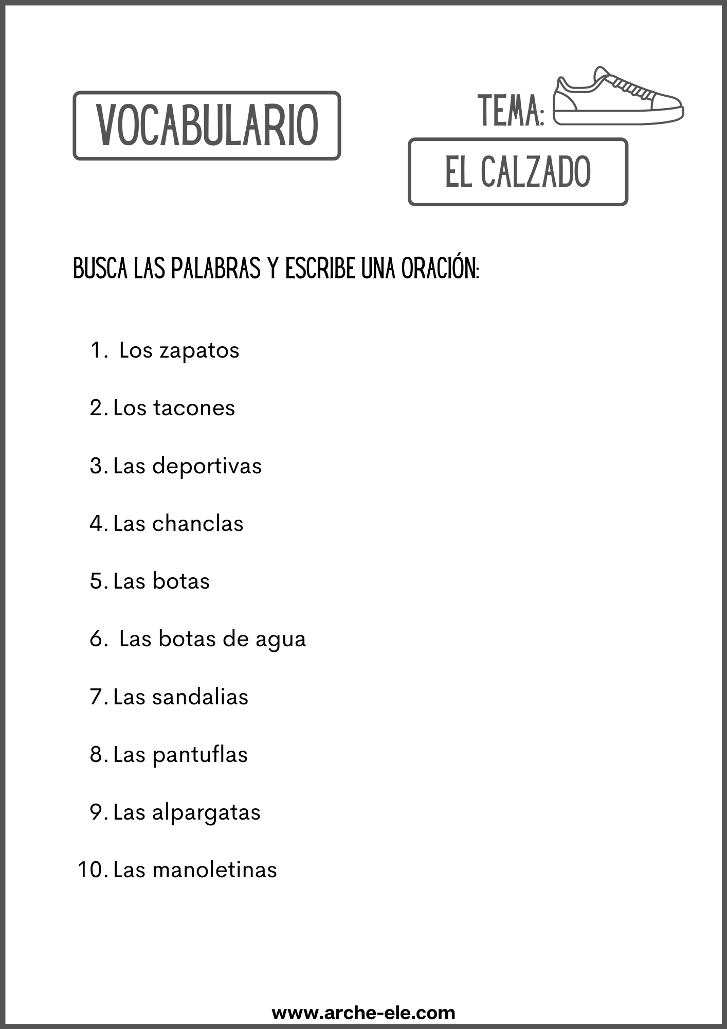 LISTAS DE VOCABULARIO | ELE | Arche-ELE