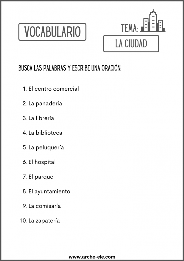 LISTAS DE VOCABULARIO | ELE | Arche-ELE
