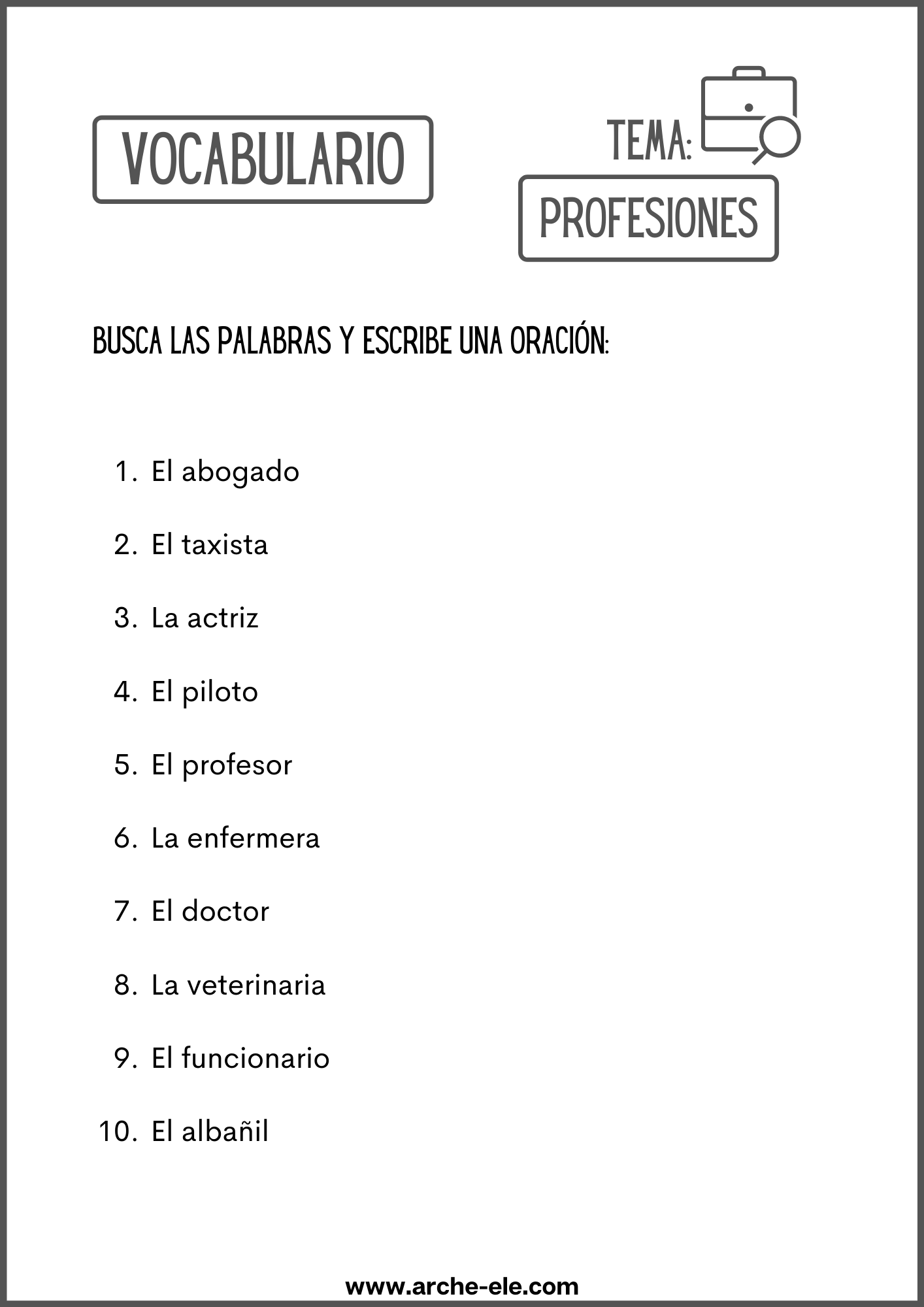 LISTAS DE VOCABULARIO | ELE | Arche-ELE