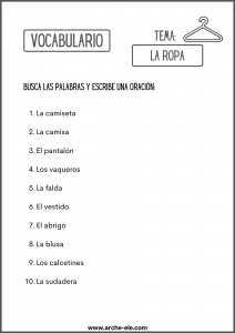 LISTAS DE VOCABULARIO | ELE | Arche-ELE